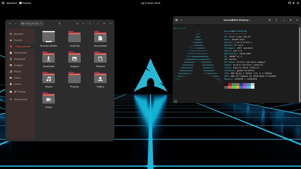 Arch Linux com GNOME com tema Dark - Minha Personalização - Diolinux Plus