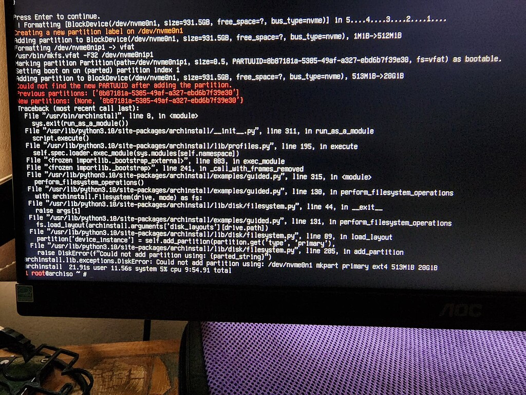 Erro ao tentar instalar o Arch pelo script - archinstall - Iniciantes ...