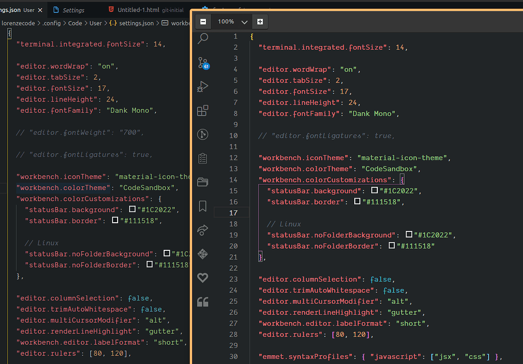 Diferença de renderização das fontes e cores do VScode em Linux vs ...