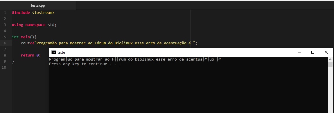 [RESOLVIDO] Acentos na saida de programas em C++ (Utilizando editor Atom + gpp compiler para ...